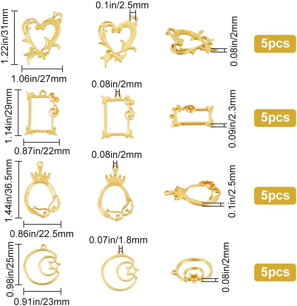1box 20pcs 4 styles Alloy Enamel Settings Open Back Bezel Pendants For ...