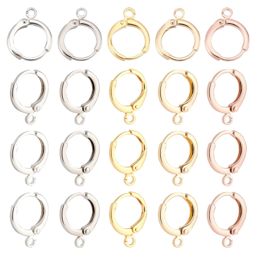 1box 20pcs 5 colors Brass Huggie Hoop Earring Findings with Horizontal ...