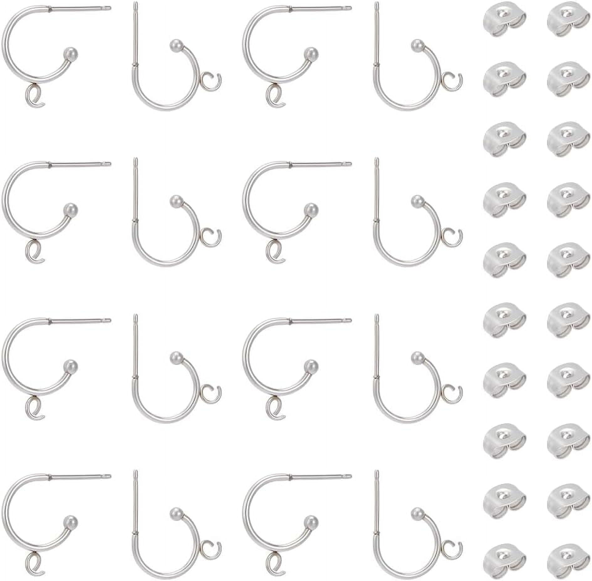 1box 24 Pcs Stainless Steel Ring Stud Earrings Findings Half Hoop Ear ...