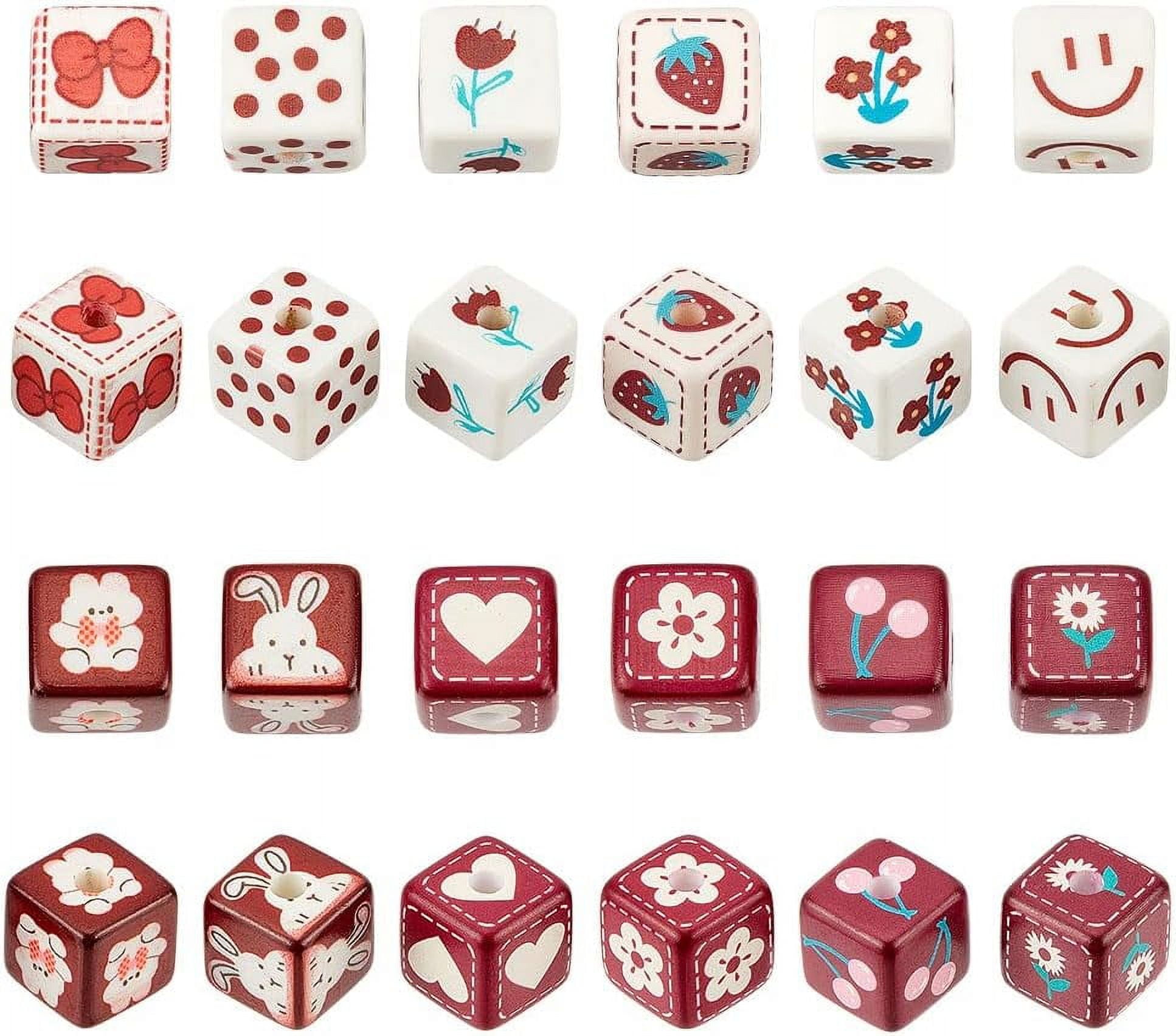 1box 24pcs 12 style Opaque Printed Acrylic Beads Cube with Mixed ...