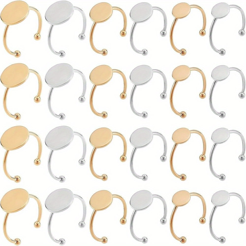 1box 24pcs 6 style US Size 7 Stainless Steel Open Cuff Ring Blank Base ...