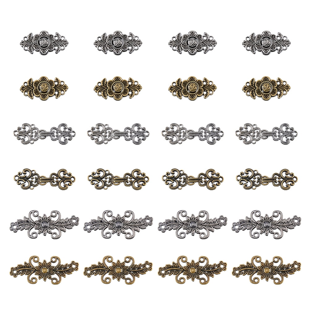 1box 24pcs 6 styles Alloy Snap Lock Clasps Flower for Cheongsam Jeans ...