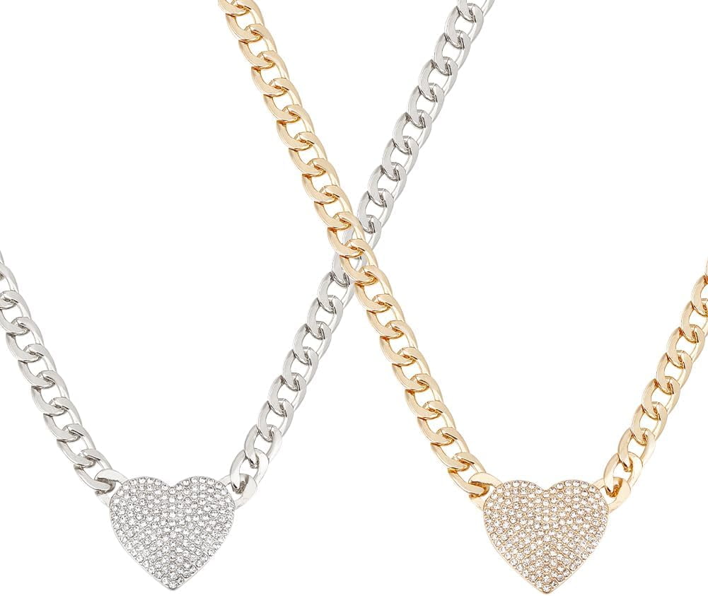1box 2pcs 2 colors Rhinestone Heart Necklaces set with Alloy Curb ...