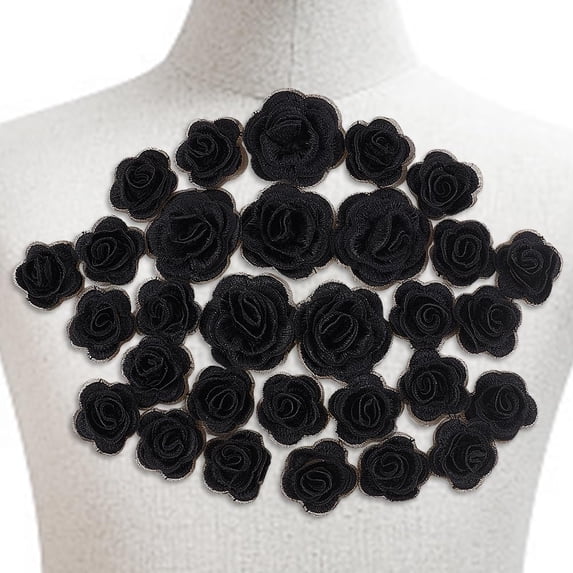 1box 30 Pcs 3D Flower Applique Patches Black Rose Flower Patches Floral ...