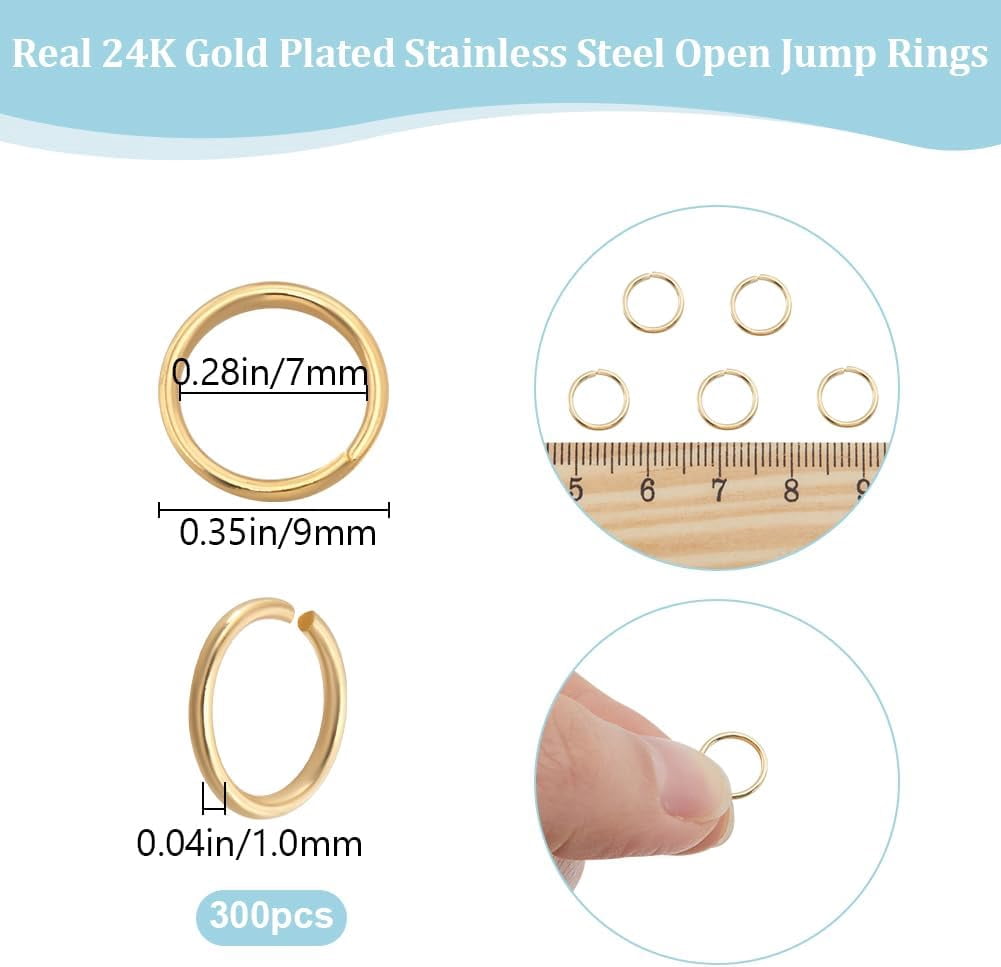 1box 300pcs 304 Stainless Steel Open Jump Rings Round Ring golden 18 ...