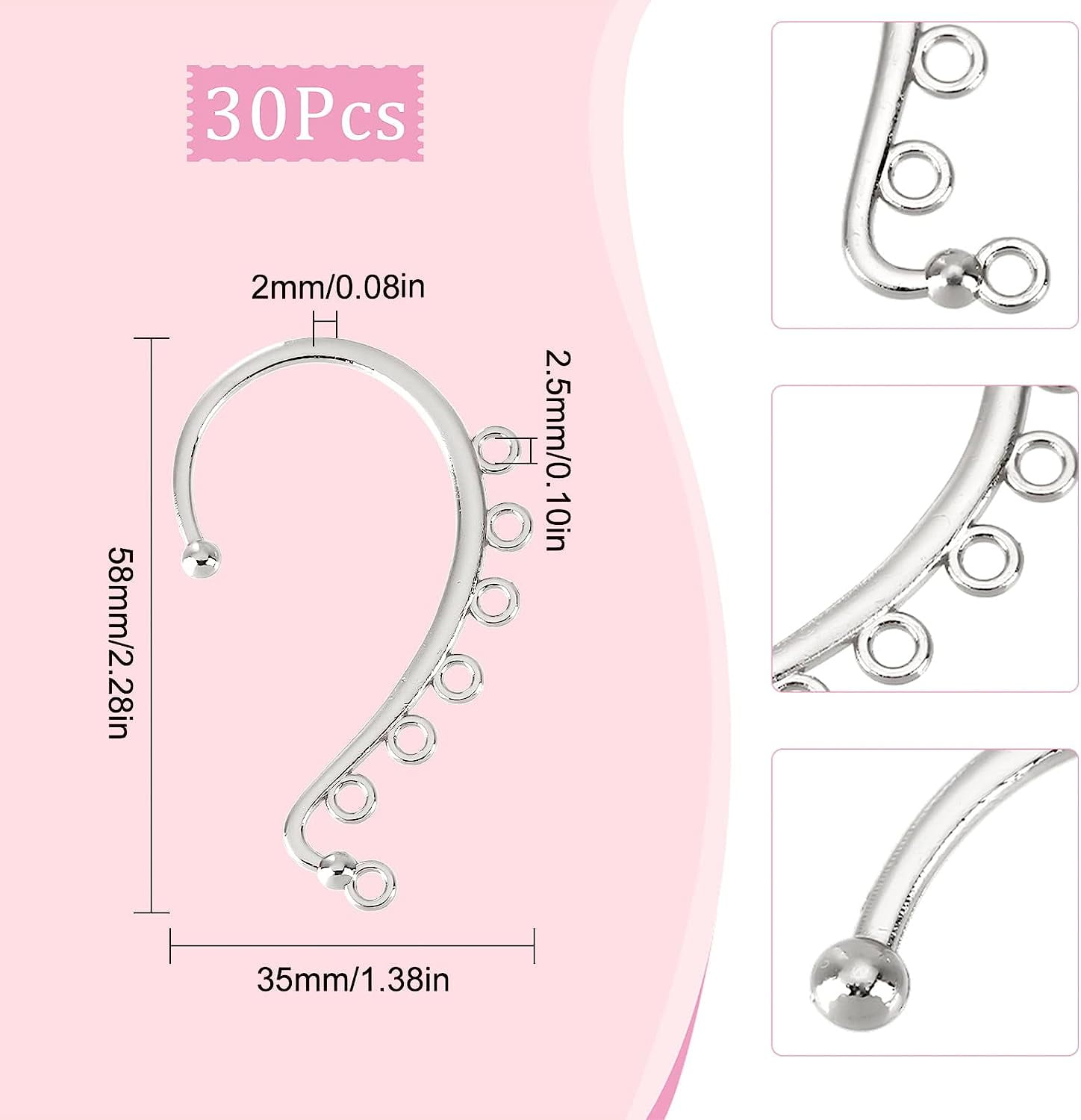 1box 30pcs Alloy Ear Cuff Findings with 7 Horizontal Loop Ear Wrap ...