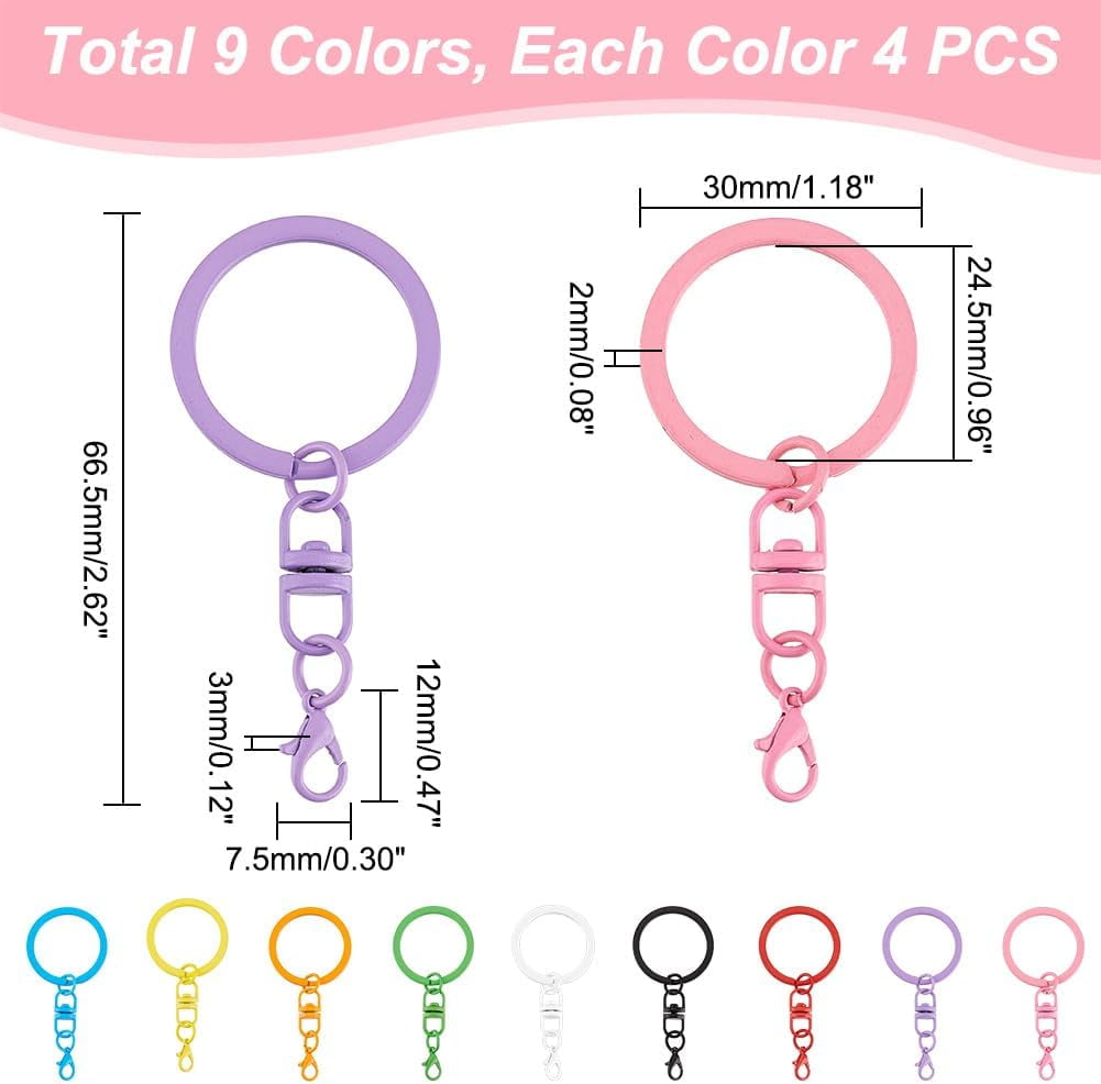 1box 36pcs 9 colors Keychain Rings with Chain Lobster Claw Clasps 30mm ...