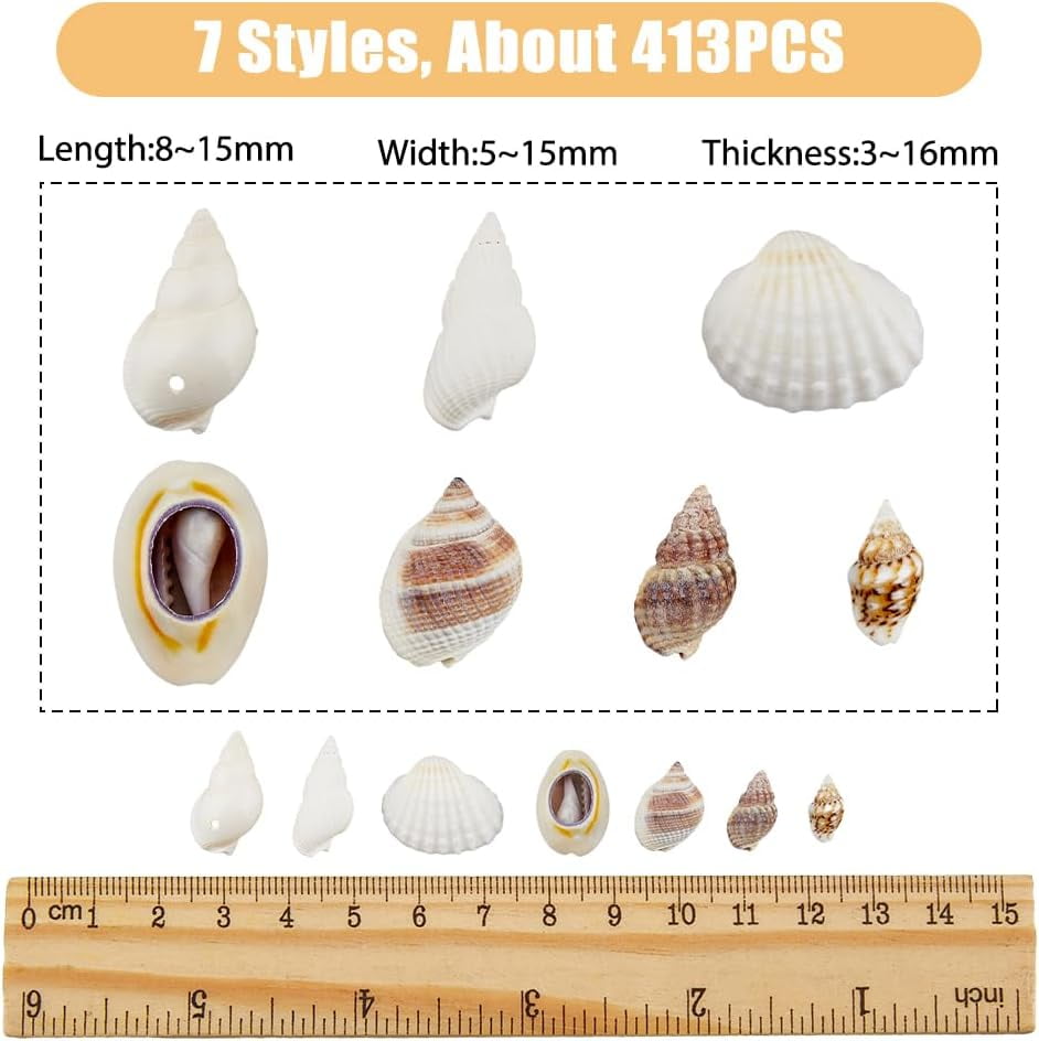1box 413pcs 7 styles Mini Sea Shells Bulk Conch Cowrie Spiral Shell ...
