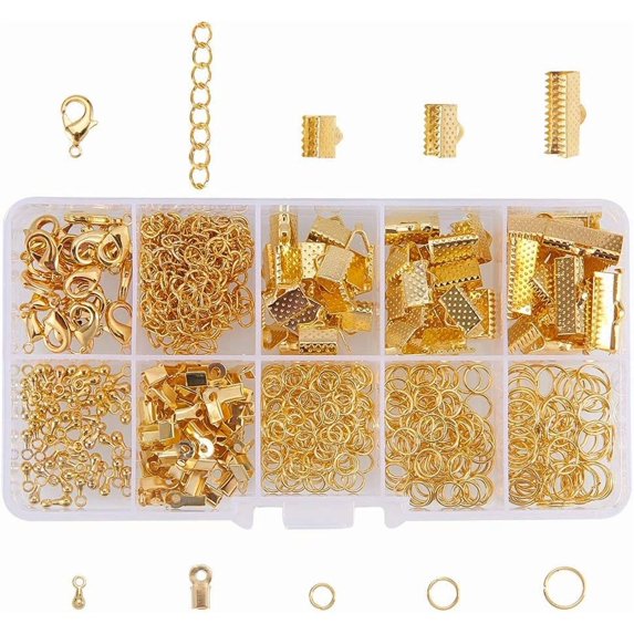 1box 440 Pcs Jewelry Finding Kits with Ribbon Clamp End Jump Ring Fold ...