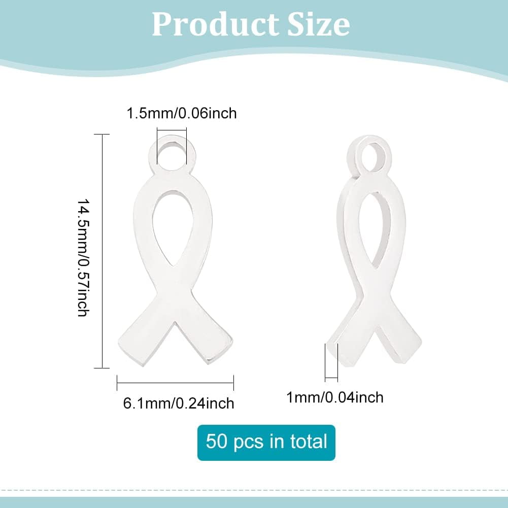 1box 50pcs Awareness Ribbon Charm Breast Cancer Awareness Hope Ribbon ...