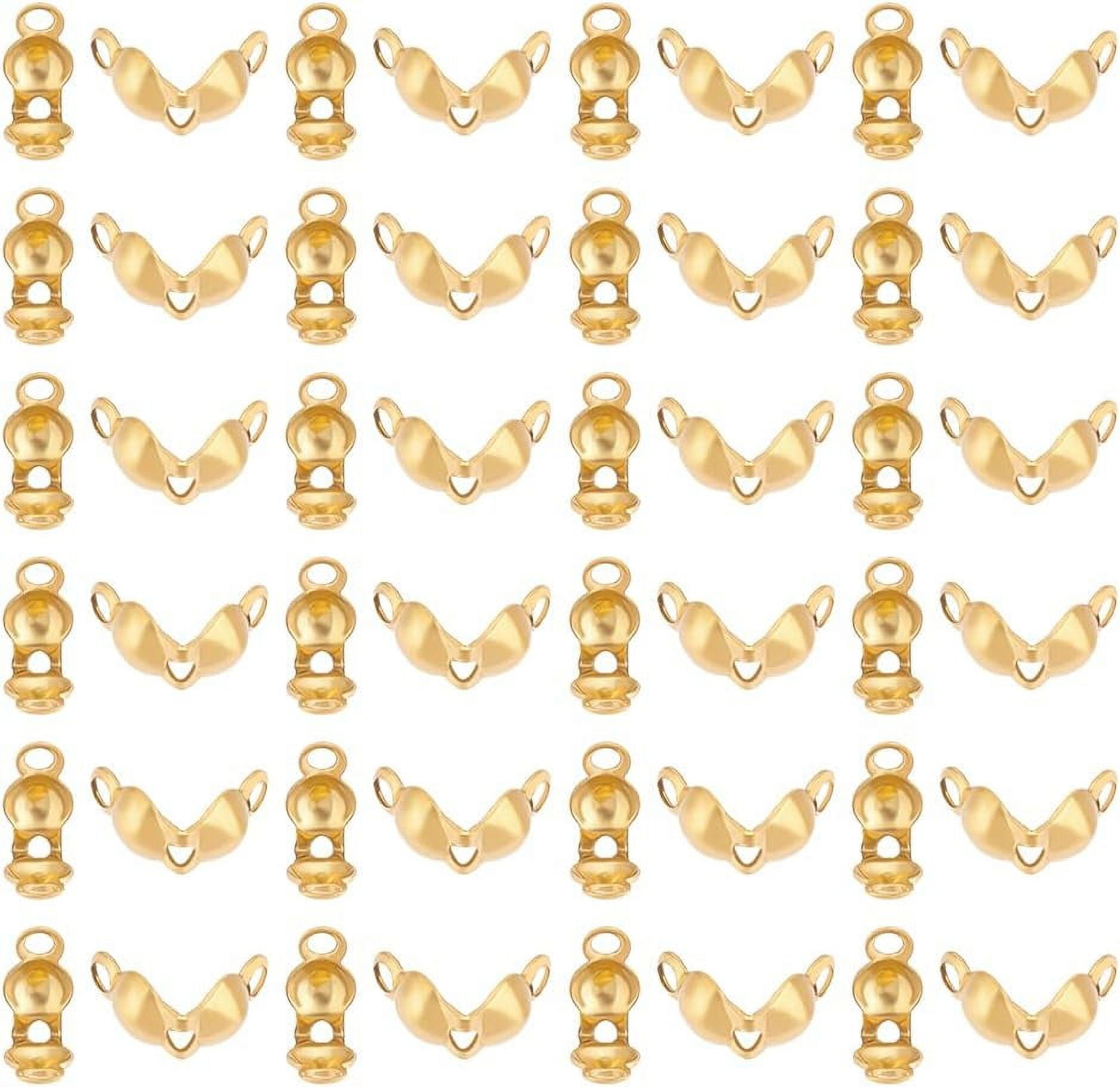 1box 50pcs Golden Bead Tips Stainless Steel Calotte Ends Open Clamshell ...