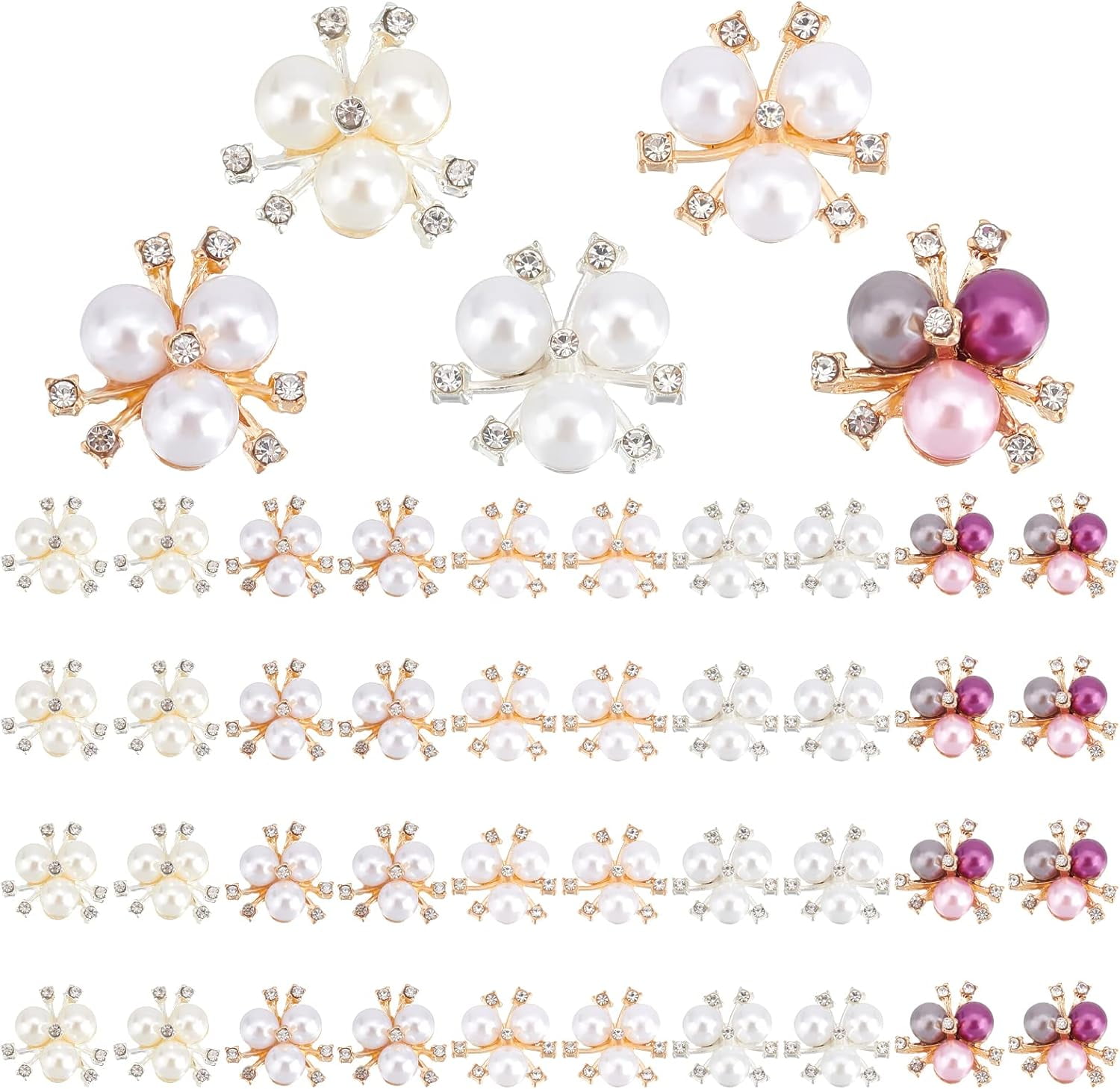 1box 50pcs Pearl Rhinestone Buttons Faux Pearl Embellishments Pearl ...