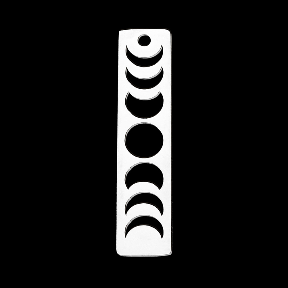 1box 5pcs 201 Stainless Steel Pendants Laser Cut Moon Phase Bar Charm ...