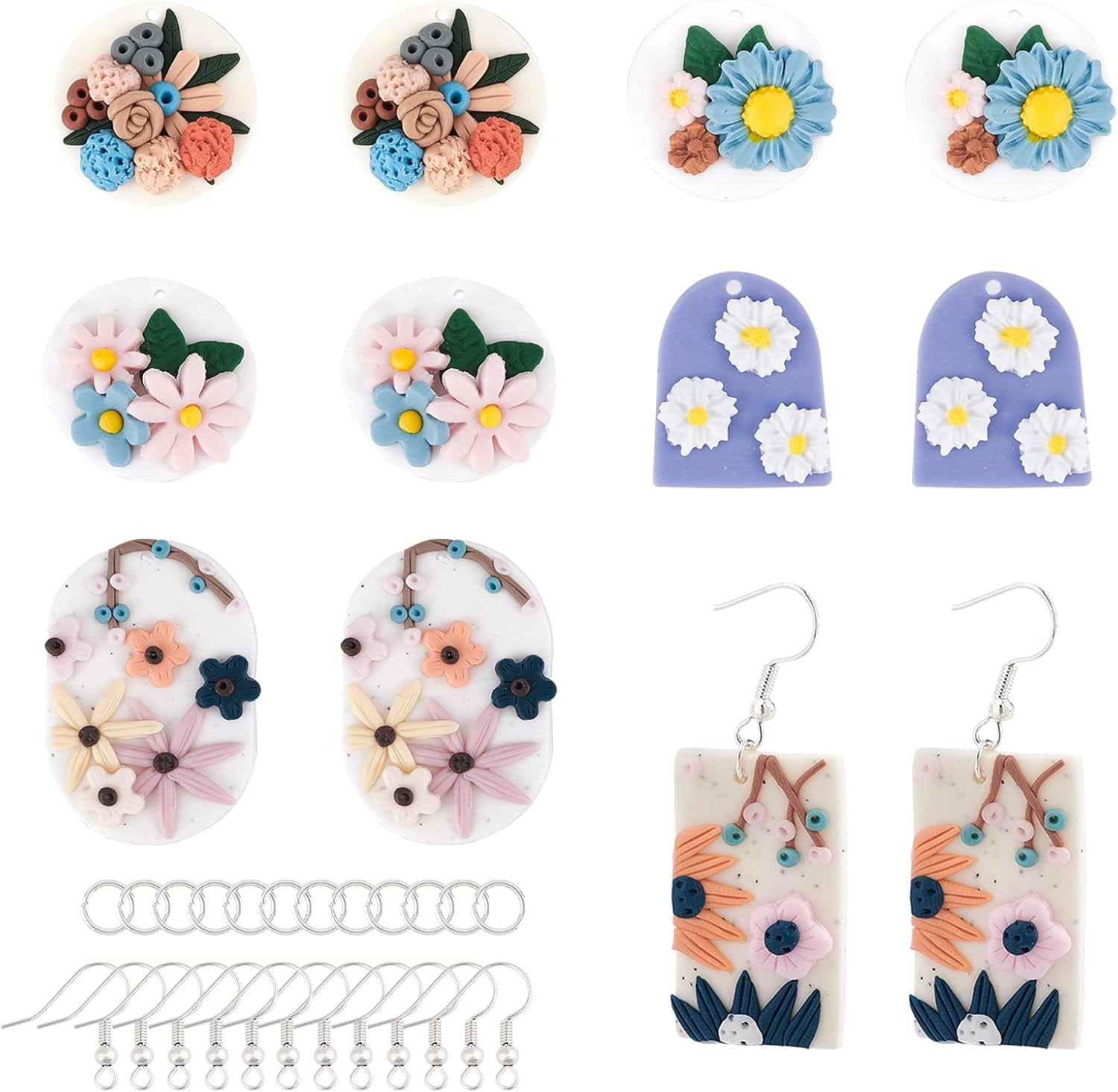 1box 6 Pairs Flower Pattern Earring Making Kits 12 pcs Geometry Polymer ...