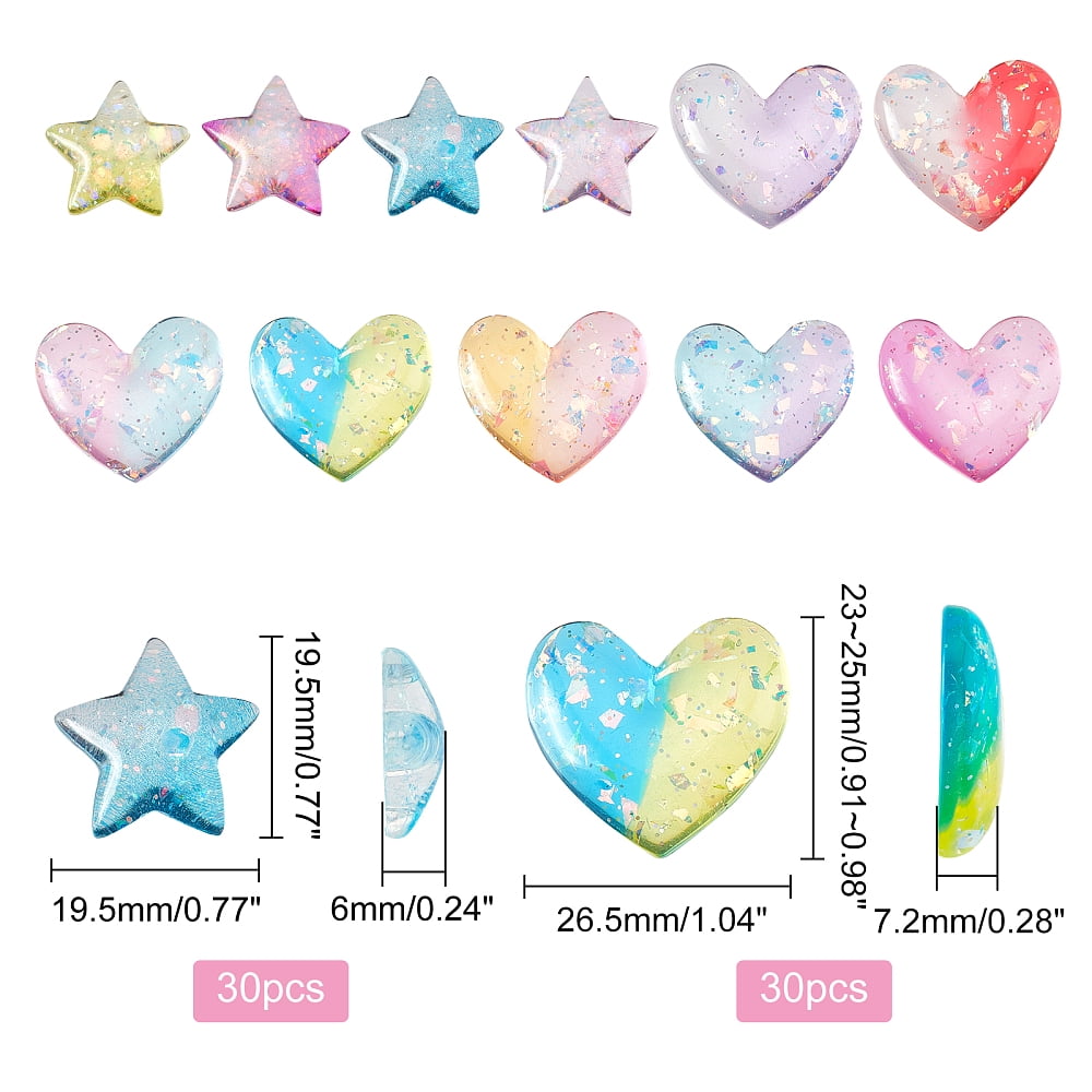 1box 60 pcs Star Powder Cabochons with Glitter Transparent FlatBack ...