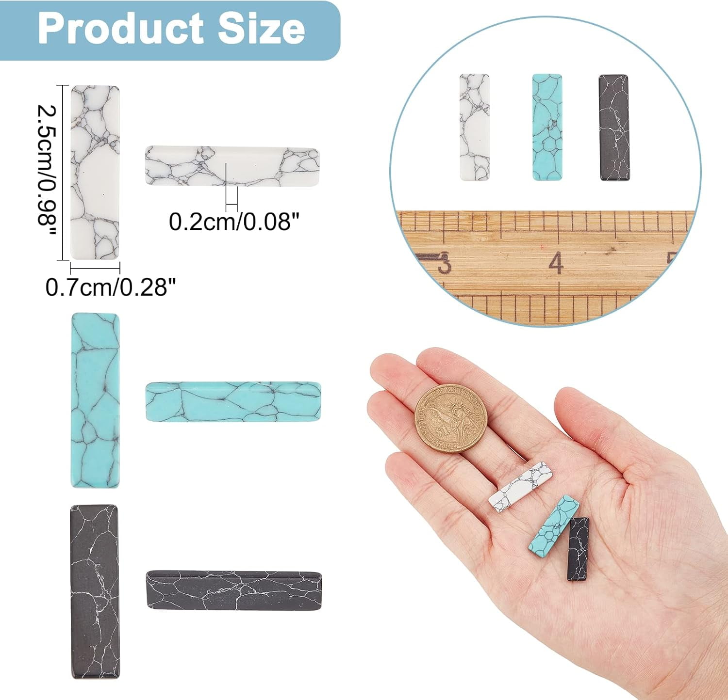 1box 60 pcs Turquoise Cabochons 25x7x2mm 3 colors Cracked Stone ...