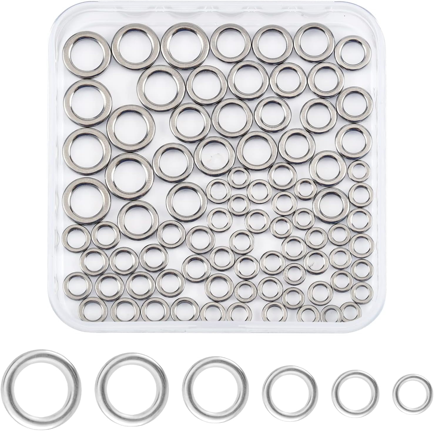 1box 60Pcs 6 Sizes Stainless Swivel Solid Ring Round Fishing Lure ...