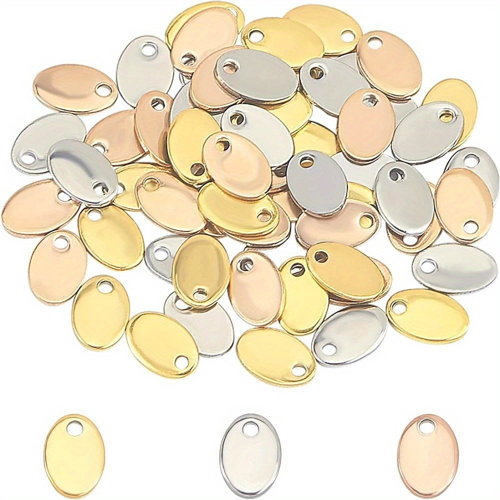 1box 60pcs 3 Colors Tiny Oval Metal Blank Charm Stainless Steel Charm ...