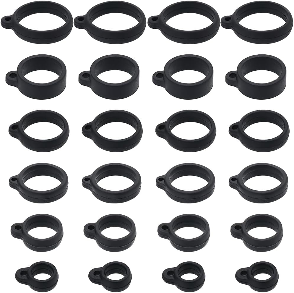 1box 60pcs 6 Sizes Silicone Rubber Rings Anti-Lost Adjustable Black ...