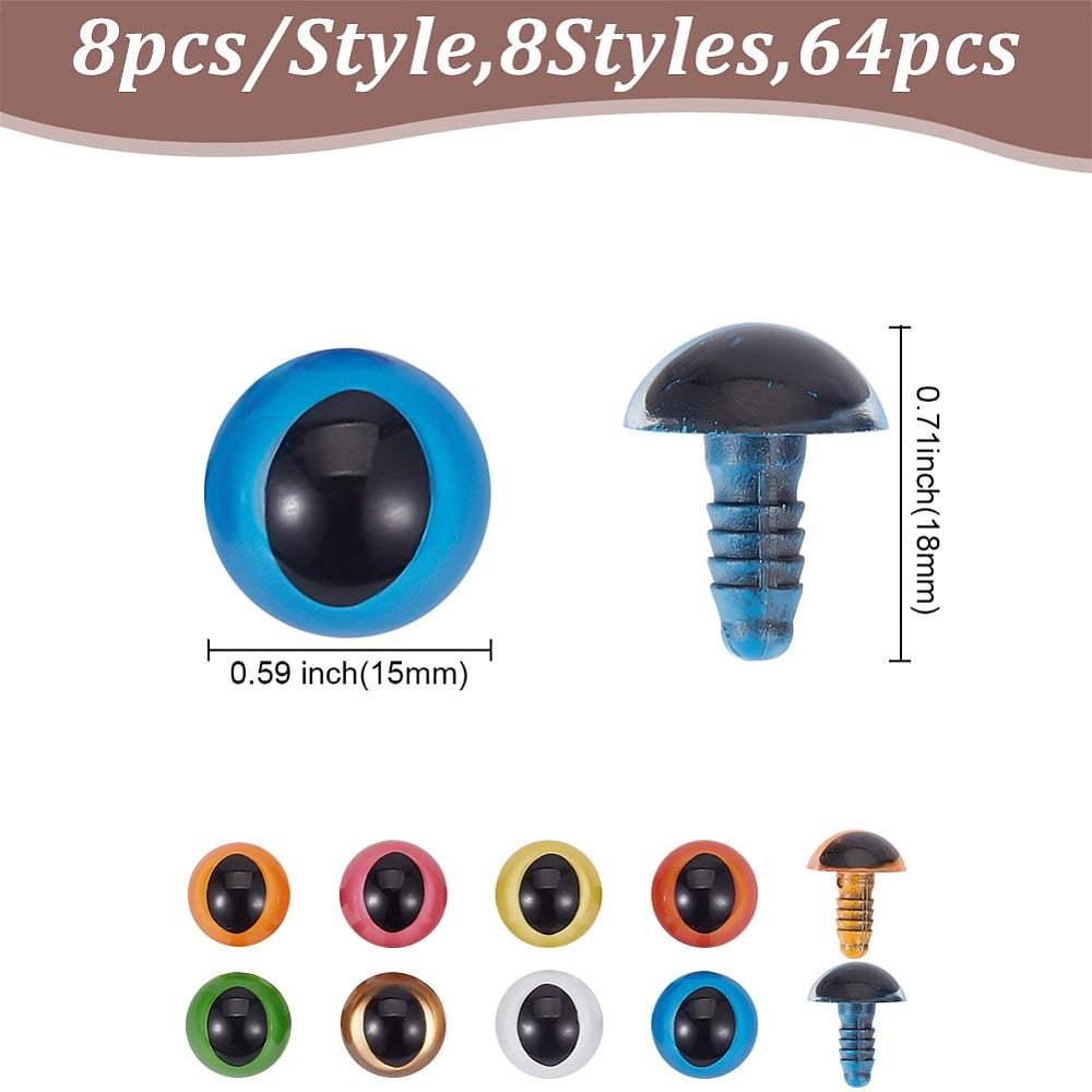 1box 64 pcs 8 colors Resin Craft Eyes 15mm Half Round Cartoon Eyes with ...