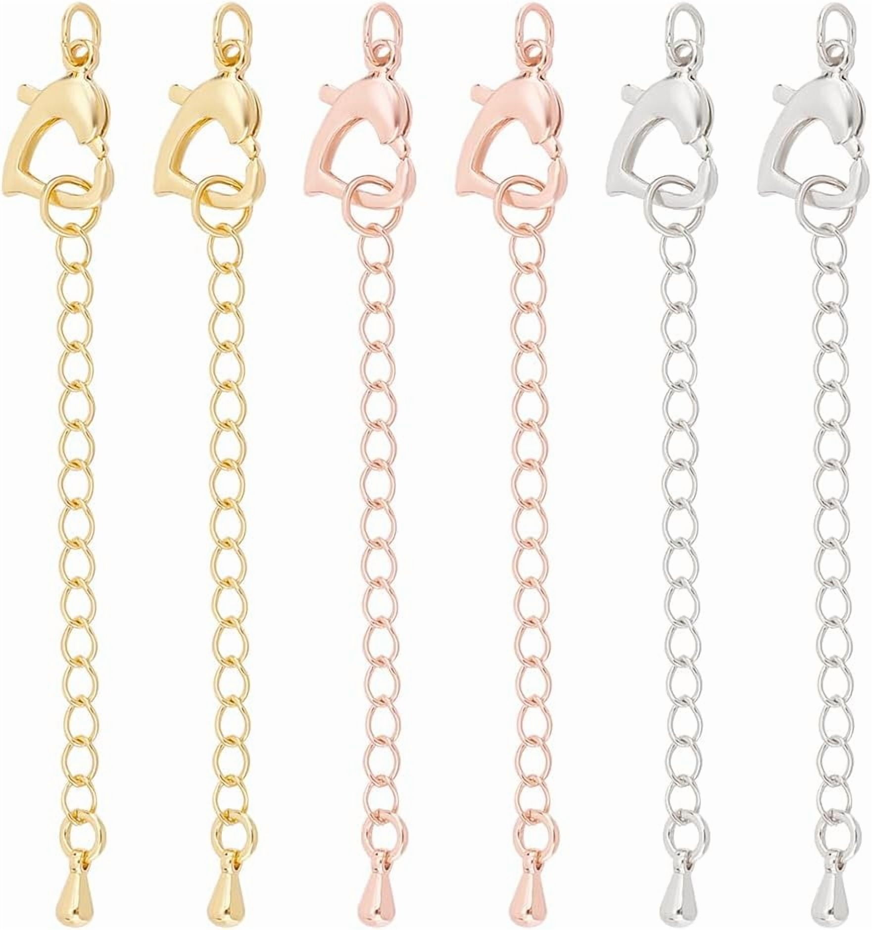 1box 6pcs 3 colors Brass Chain Extender End Chains with Heart Lobster ...