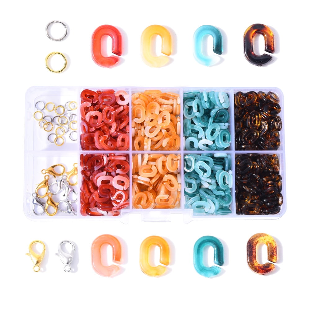 1box 800Pcs 4 Colors Oval Acrylic Linking Rings 20Pcs Iron Jump Rings ...