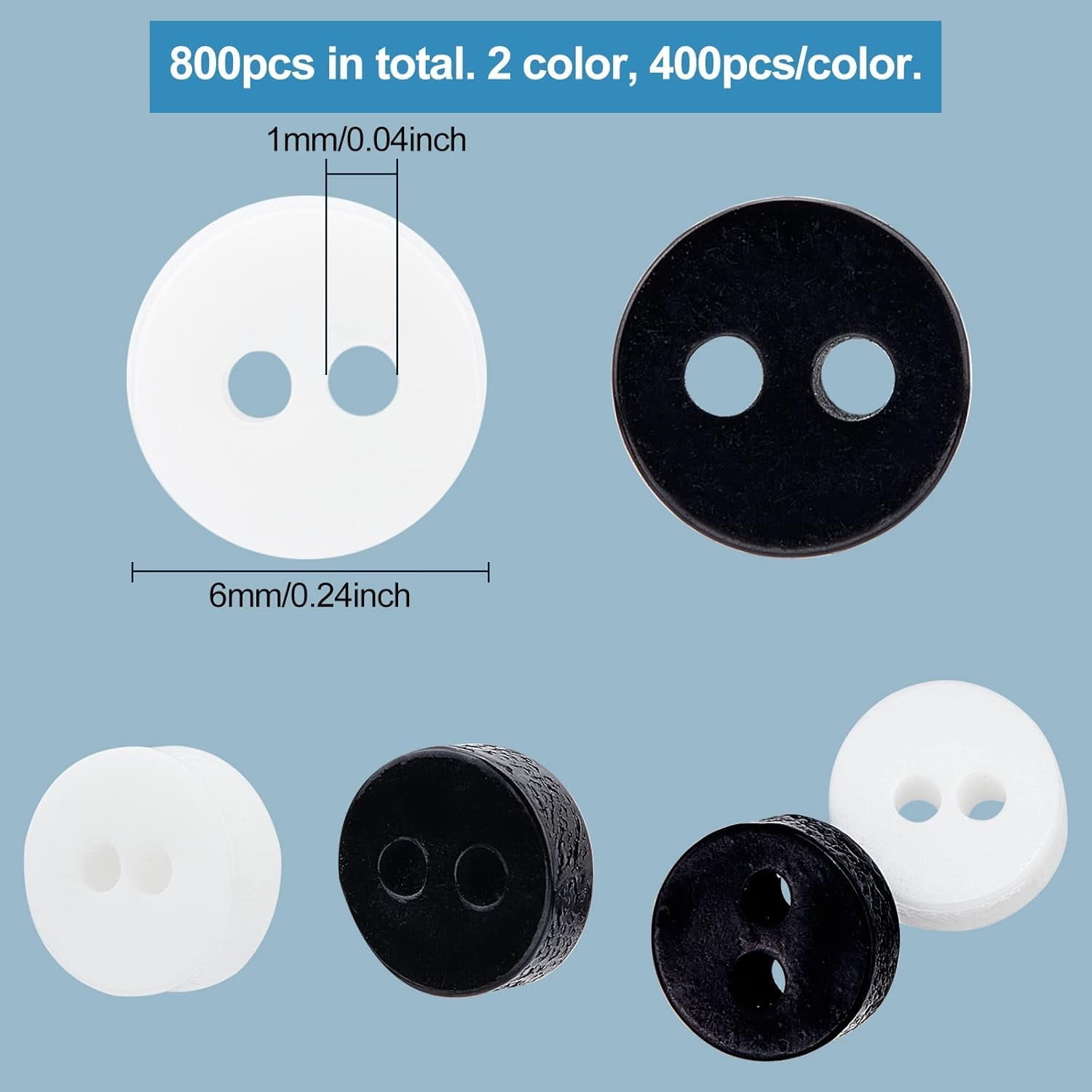 1box 800pcs 6mm Mini Resin Buttons Black & White Resin Buttons with ...