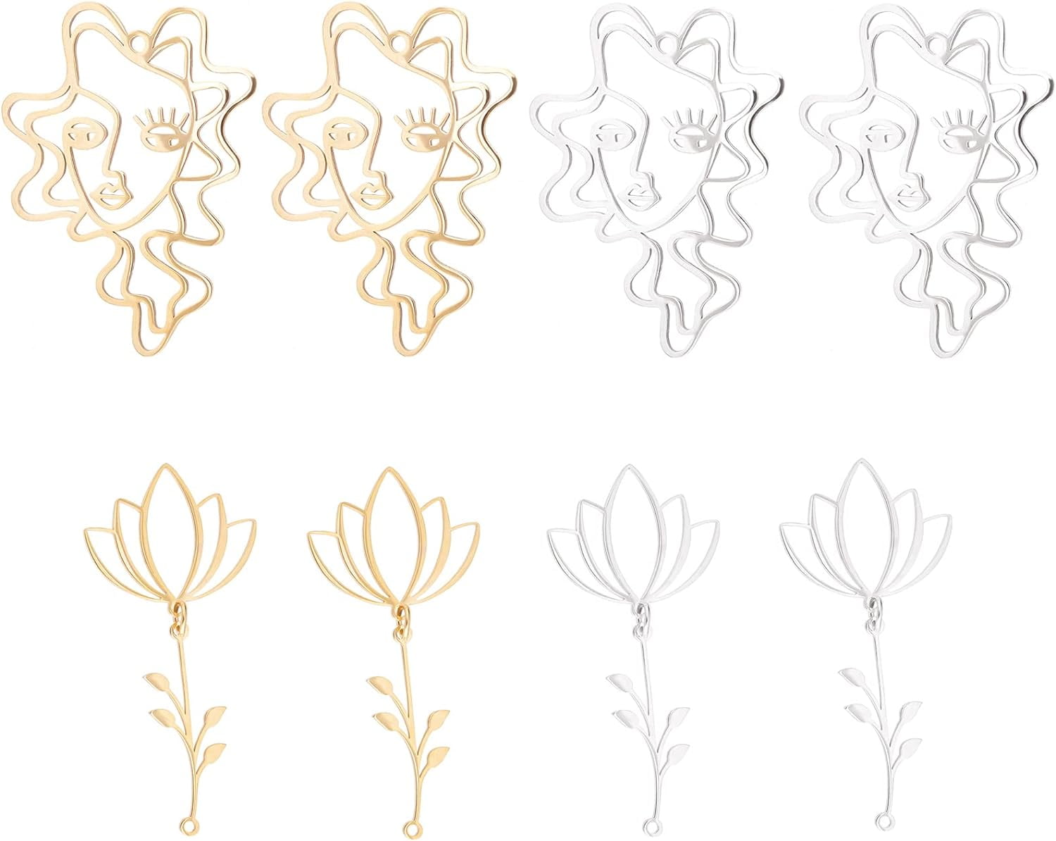 1box 8pcs 2 style Stainless Steel Abstract Woman Face Pendants Lotus ...