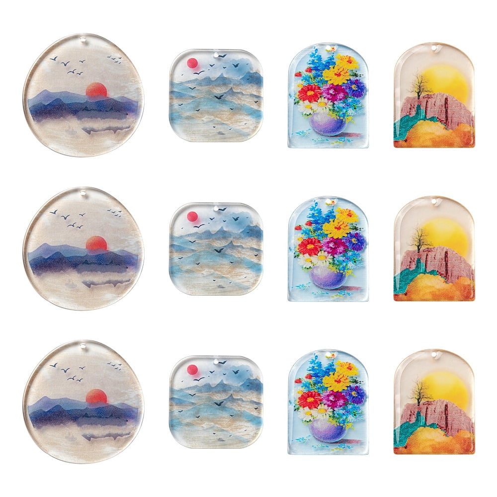1box 8pcs 4 style Landscape Design Series Acrylic Pendants 3D Printed ...