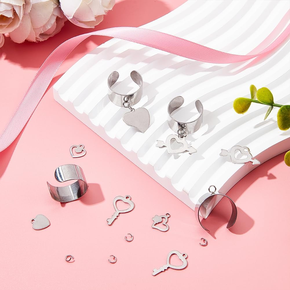 1box Charm Cuff Ring Making Kit Including Stainless Steel Loop Ring ...