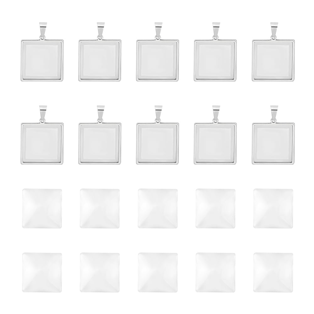 1box DIY Blank Pendant Making Kit Including Square 304 Stainless Steel ...