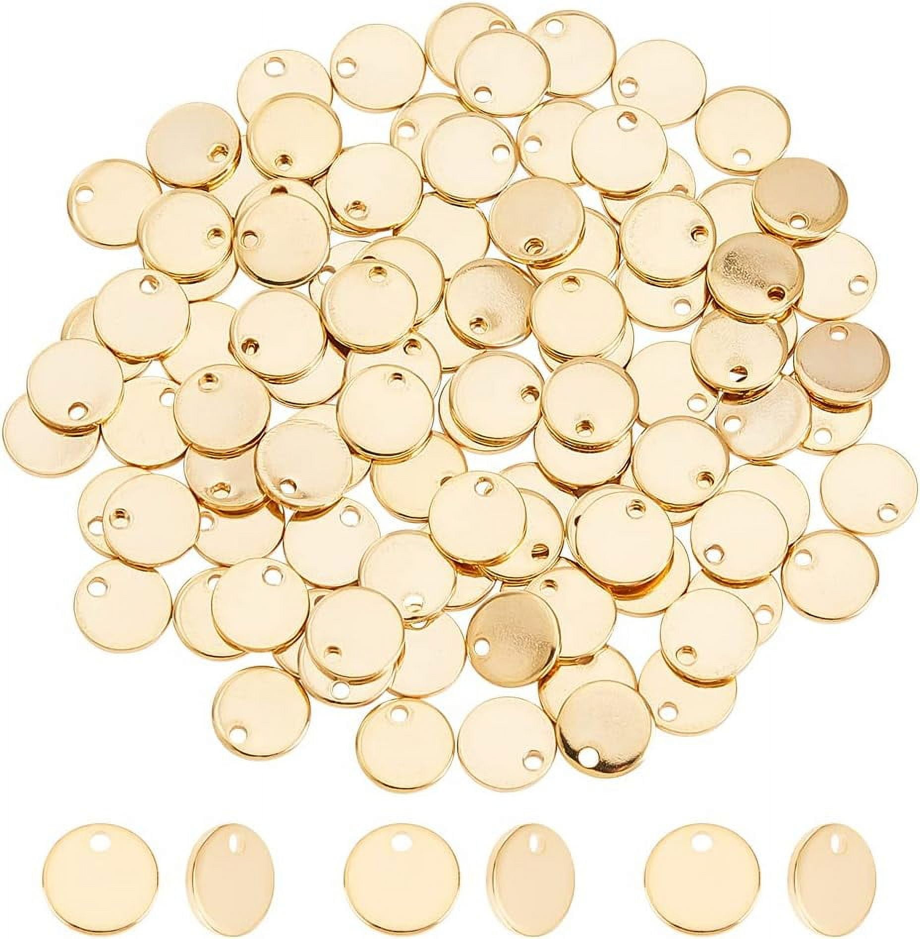 1box Golden Blank Tag Charms Stainless Steel Flat Round Stamping Tag ...