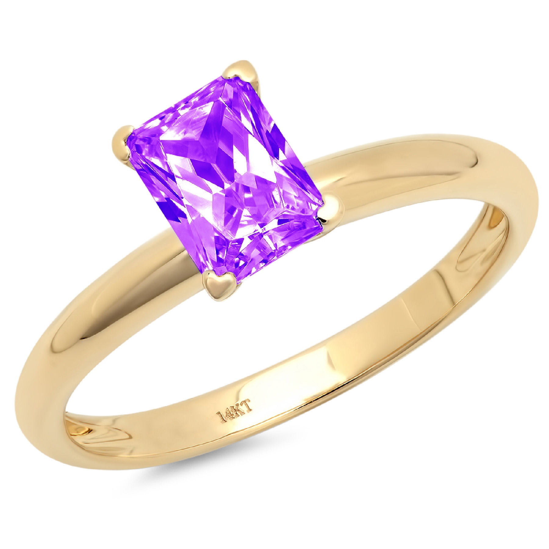 1ct Emerald cut - Solitaire - Natural Amethyst - 14k Yellow Gold ...