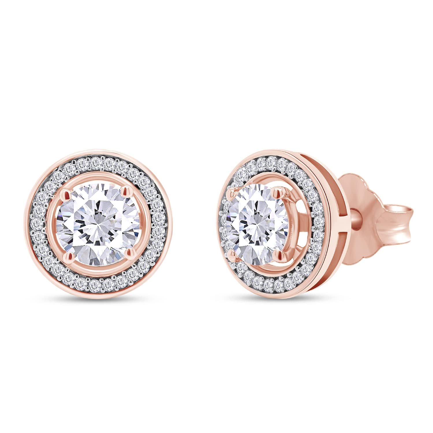 Moissanite Stud Earrings, 1ct Ideal Cut Lab Created Diamond 18K Rose ...