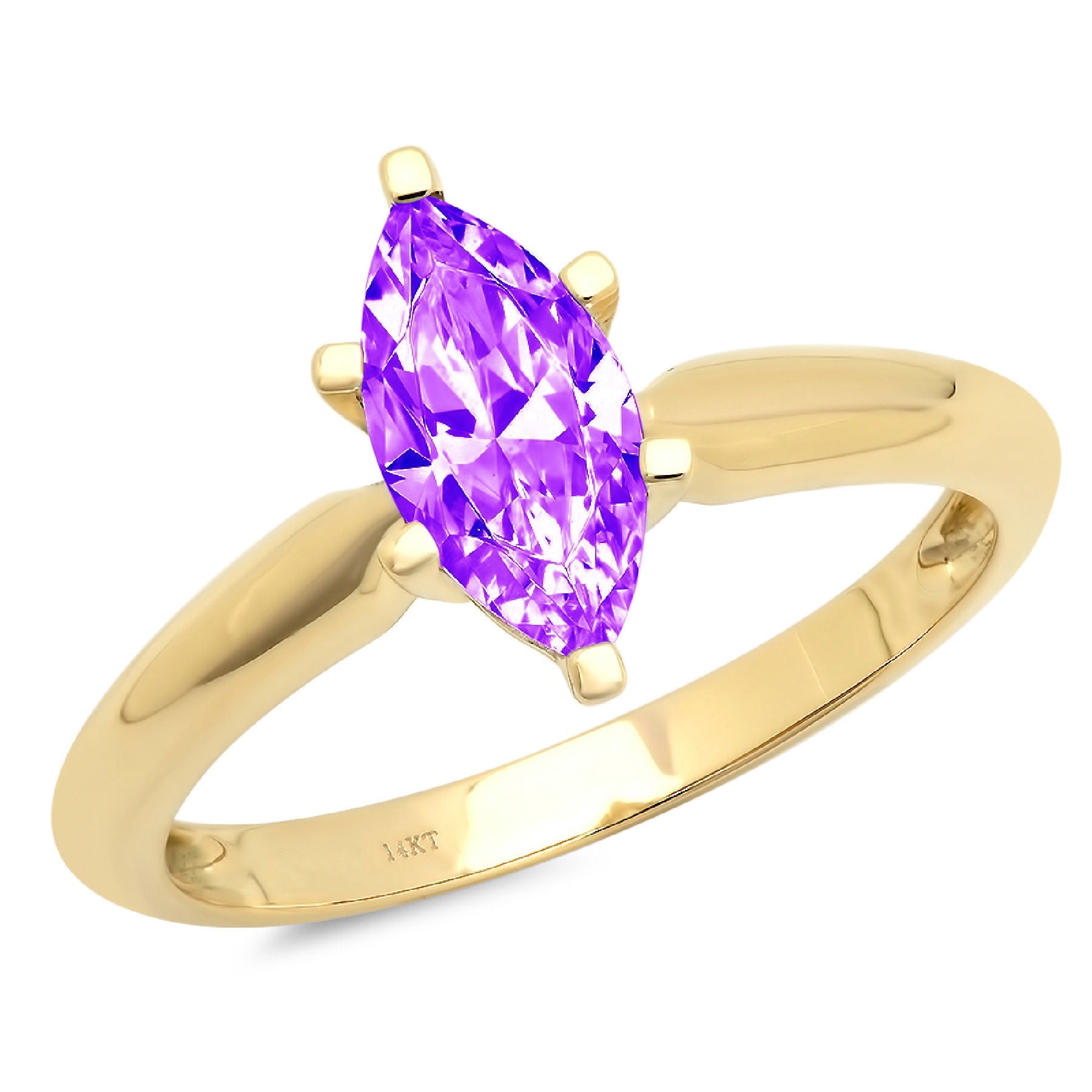 1ct Marquise cut - Solitaire - Natural Amethyst - 14k Yellow Gold ...