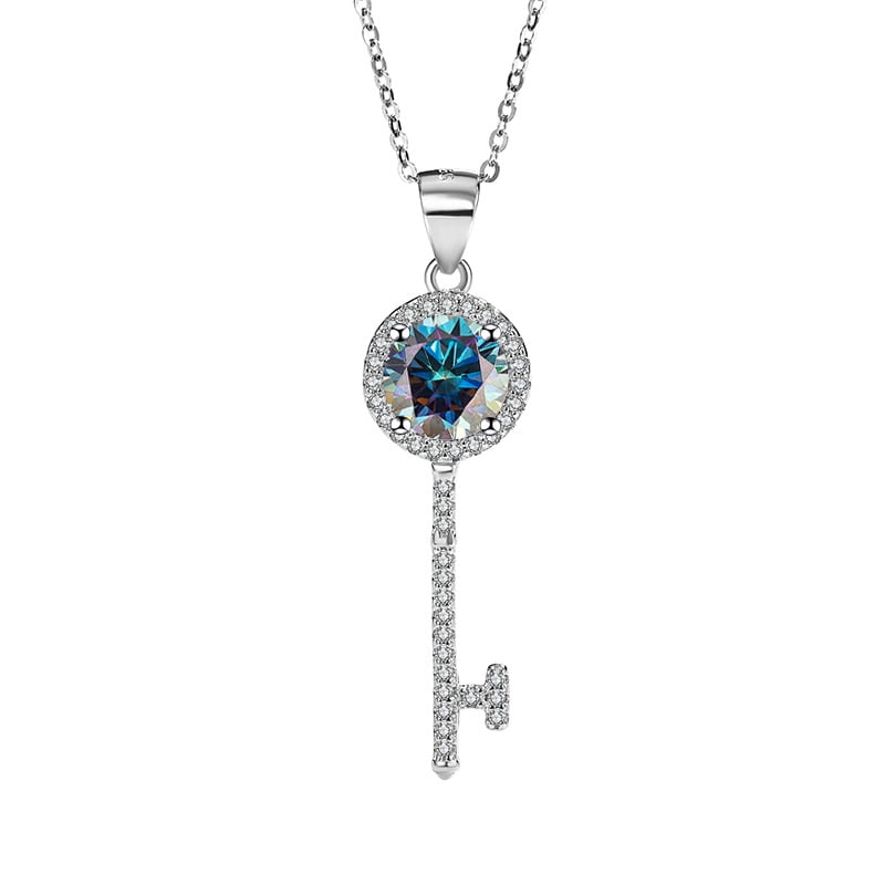 1ct Moissanite Necklace for Women Bridal, Moissanite Diamond Pendant, Lab Created Round Cut ...