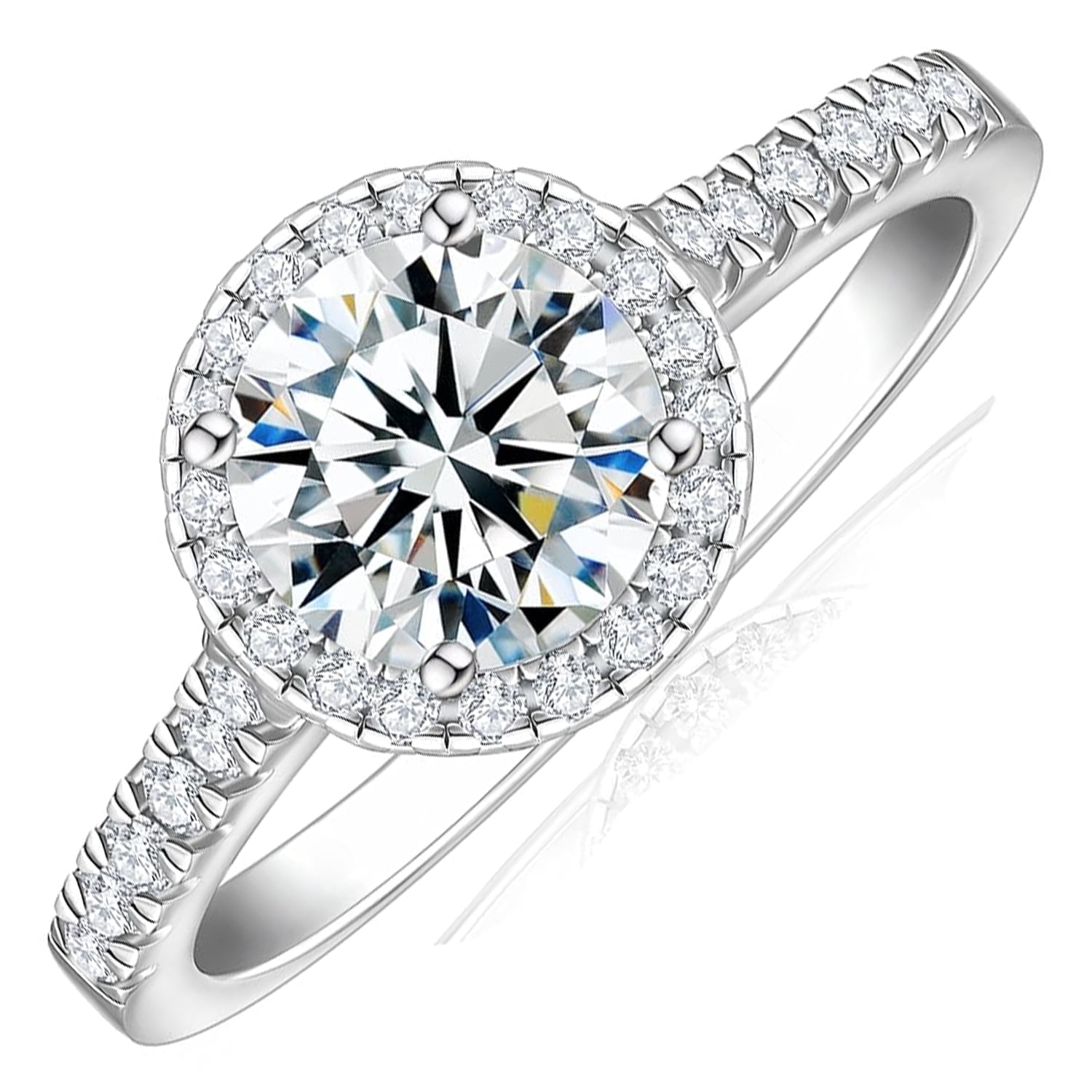 1ct Moissanite Women's Engagement Ring, Solitaire Round Cut Diamond, Silver S925 Plated PT950 ...