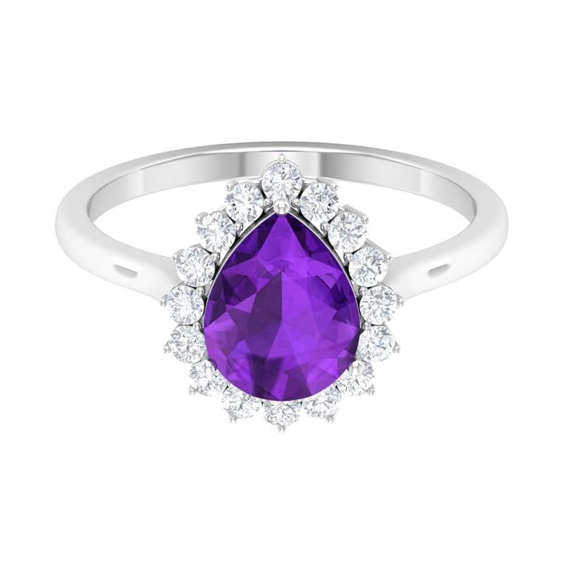1ct Pear Shape Purple Amethyst Ring with CZ 925 Sterling Silver ...
