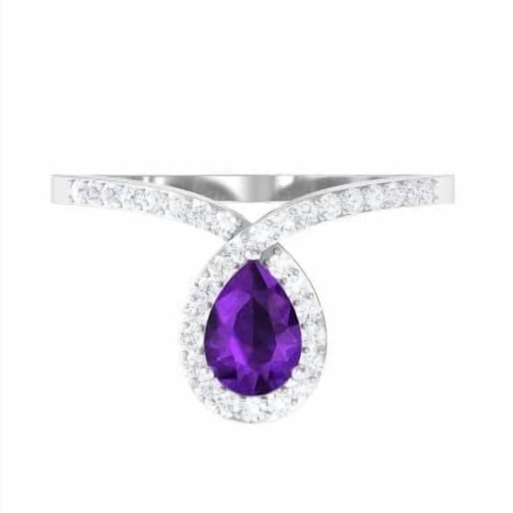 1ct Pear Shaped Amethyst and CZ Solitaire Ring with Twisted Rope 925 ...
