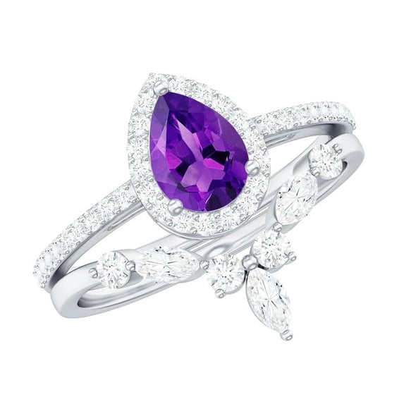 1ct Pear Vintage Inspired Amethyst Gemstone 925 Sterling Silver Wedding ...