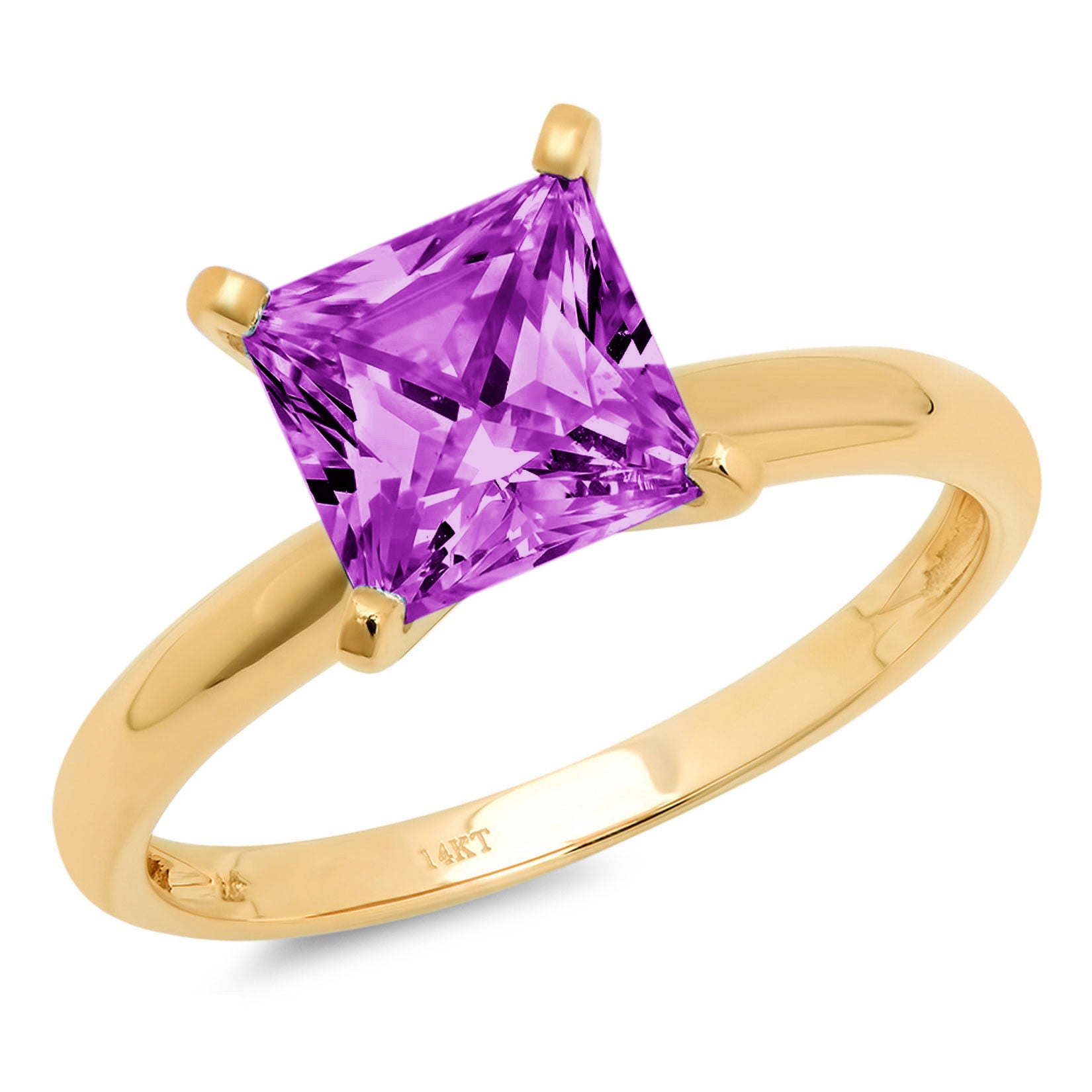 1ct Princess cut - Solitaire - VVS1 Simulated Alexandrite - 18k Yellow ...