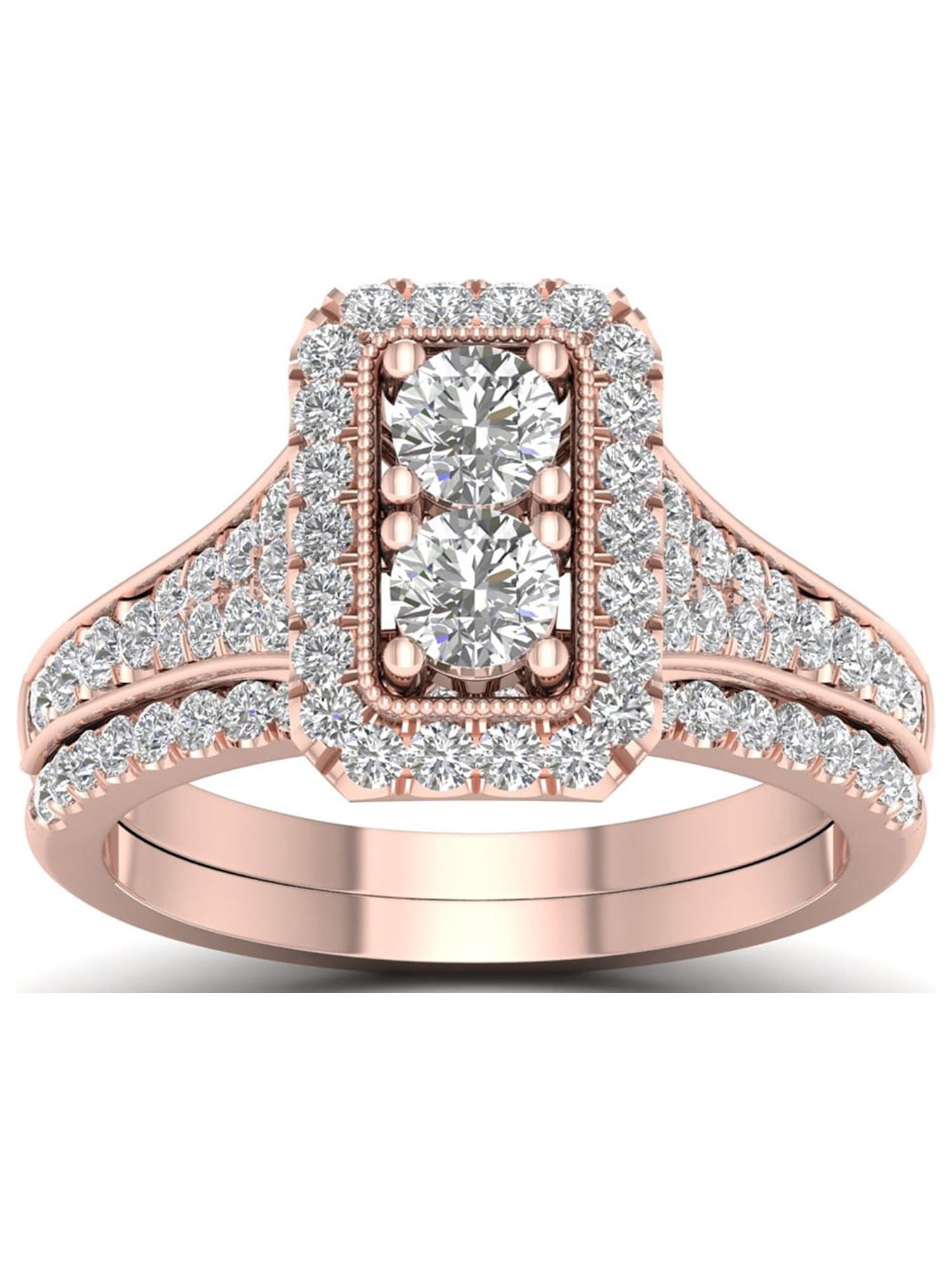 1ct TDW Diamond 14K Rose Gold Oval Frame Bridal Set - Walmart.com