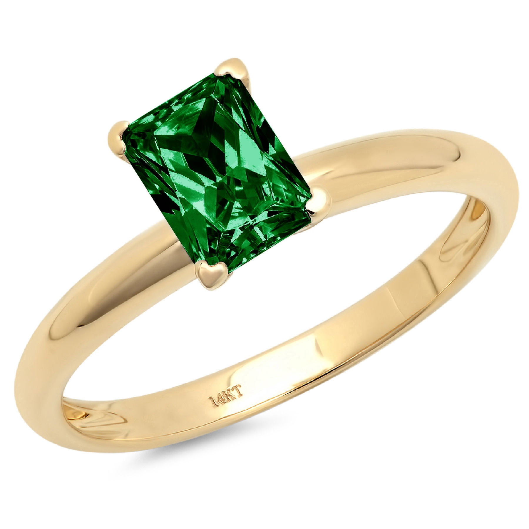 1 ct Emerald Cut Simulated Emerald Solitaire 18K Yellow Gold Womens ...