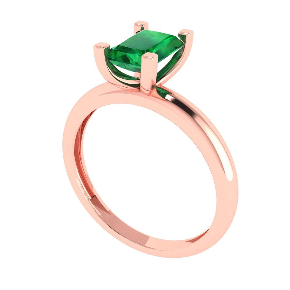 1ct emerald cut green emerald 18k rose gold Bridal Wedding Engagement ...