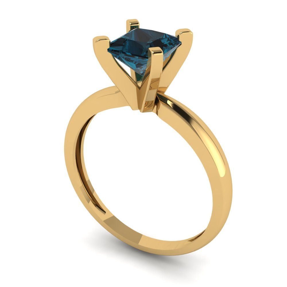 1ct princess cut natural london blue topaz 18k yellow gold Bridal ...