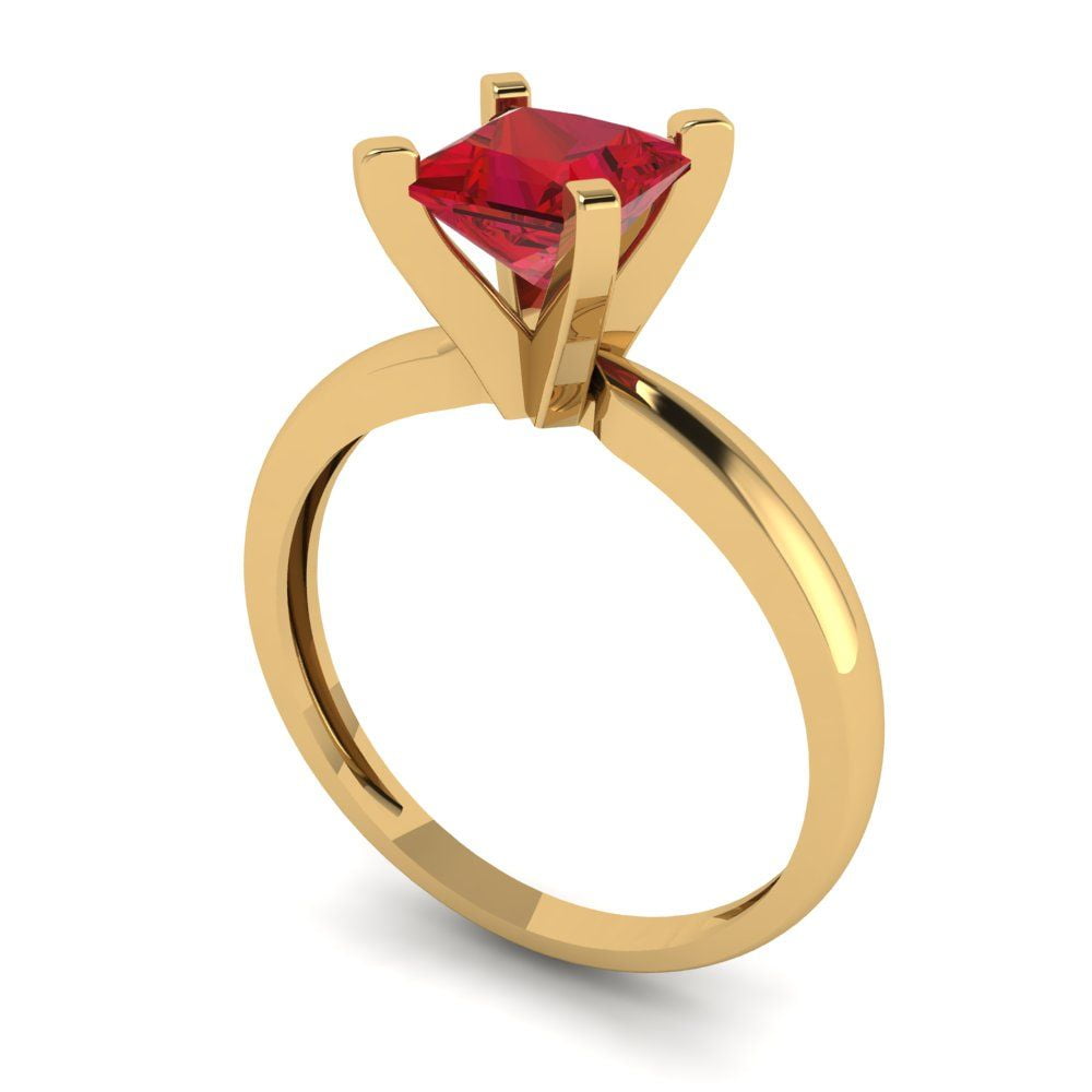 1ct princess cut red ruby 18k yellow gold Bridal Wedding Engagement ...