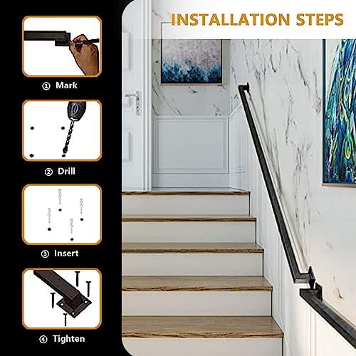 1ft - 20ft Handrails for Staircase Black Metal Square Pipe，Staircase Banister Hand Rails for ...