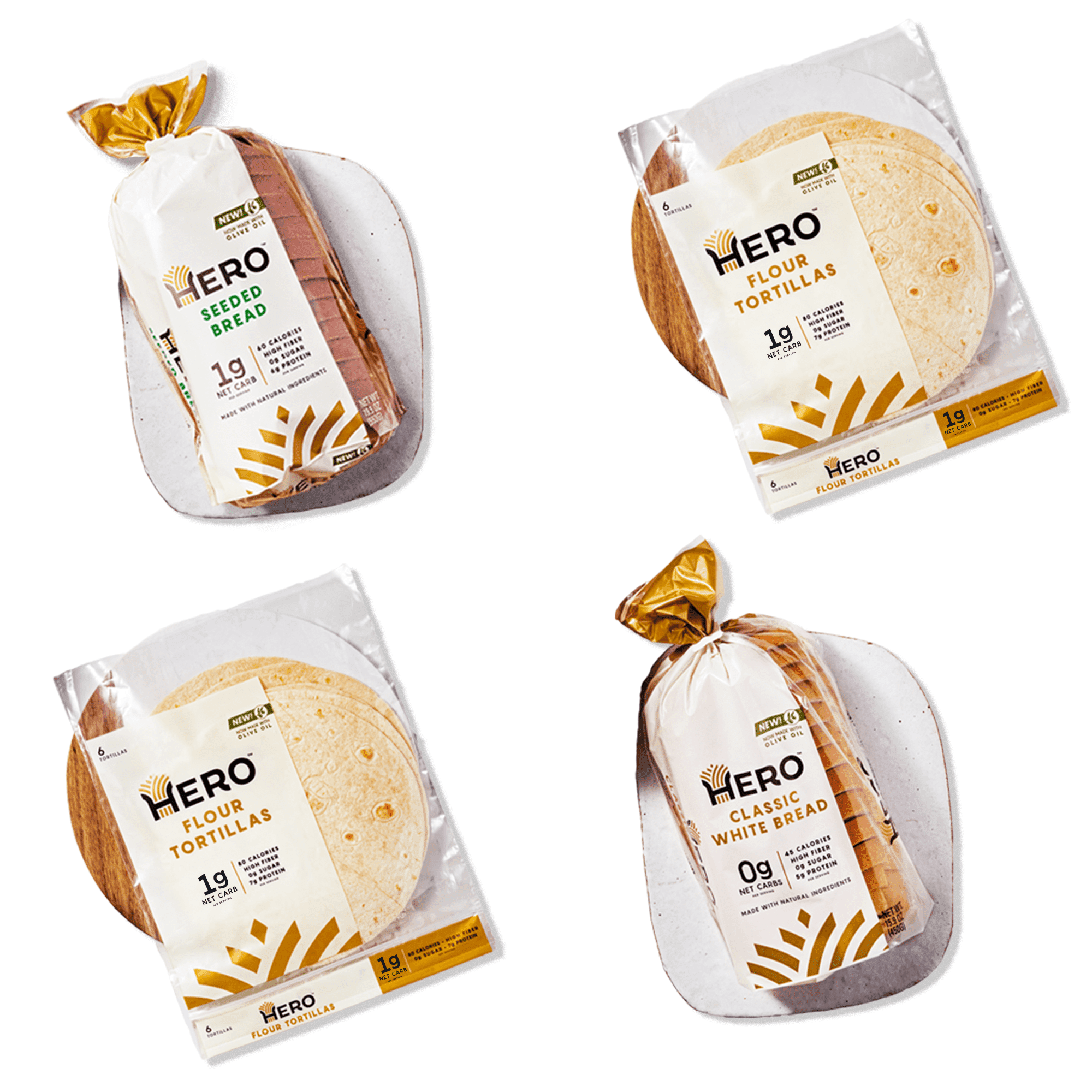 Hero Low Carb Triple Threat Bundle - Classic White Bread, Seeded Bread ...