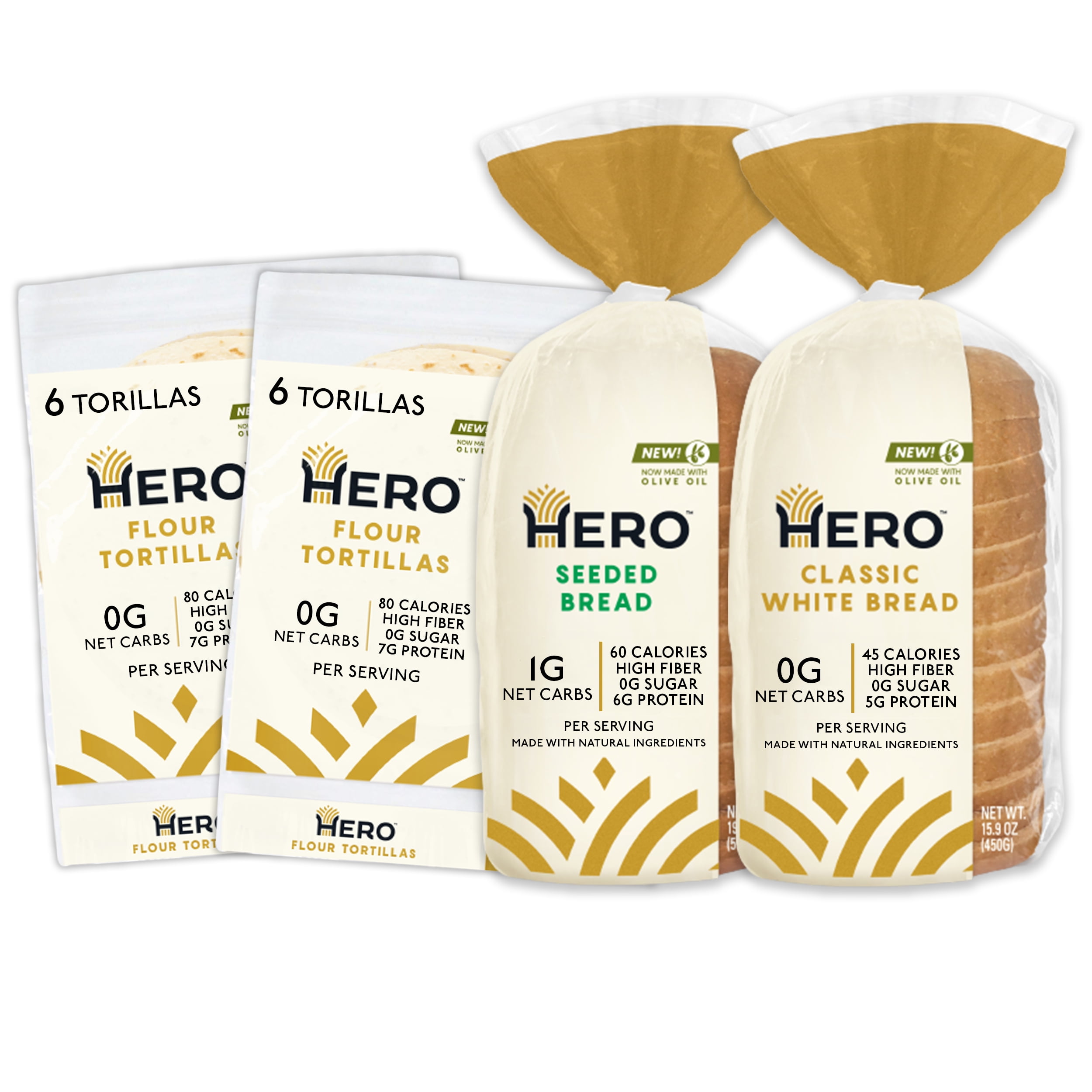 Hero Low Carb Triple Threat Bundle - Classic White Bread, Seeded Bread ...