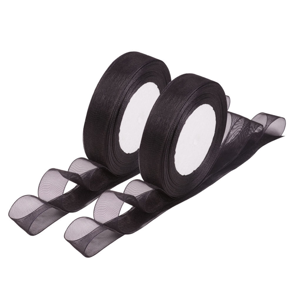 1group Sheer Organza Ribbon Wide Ribbon for Wedding Decorative Black 3/ ...